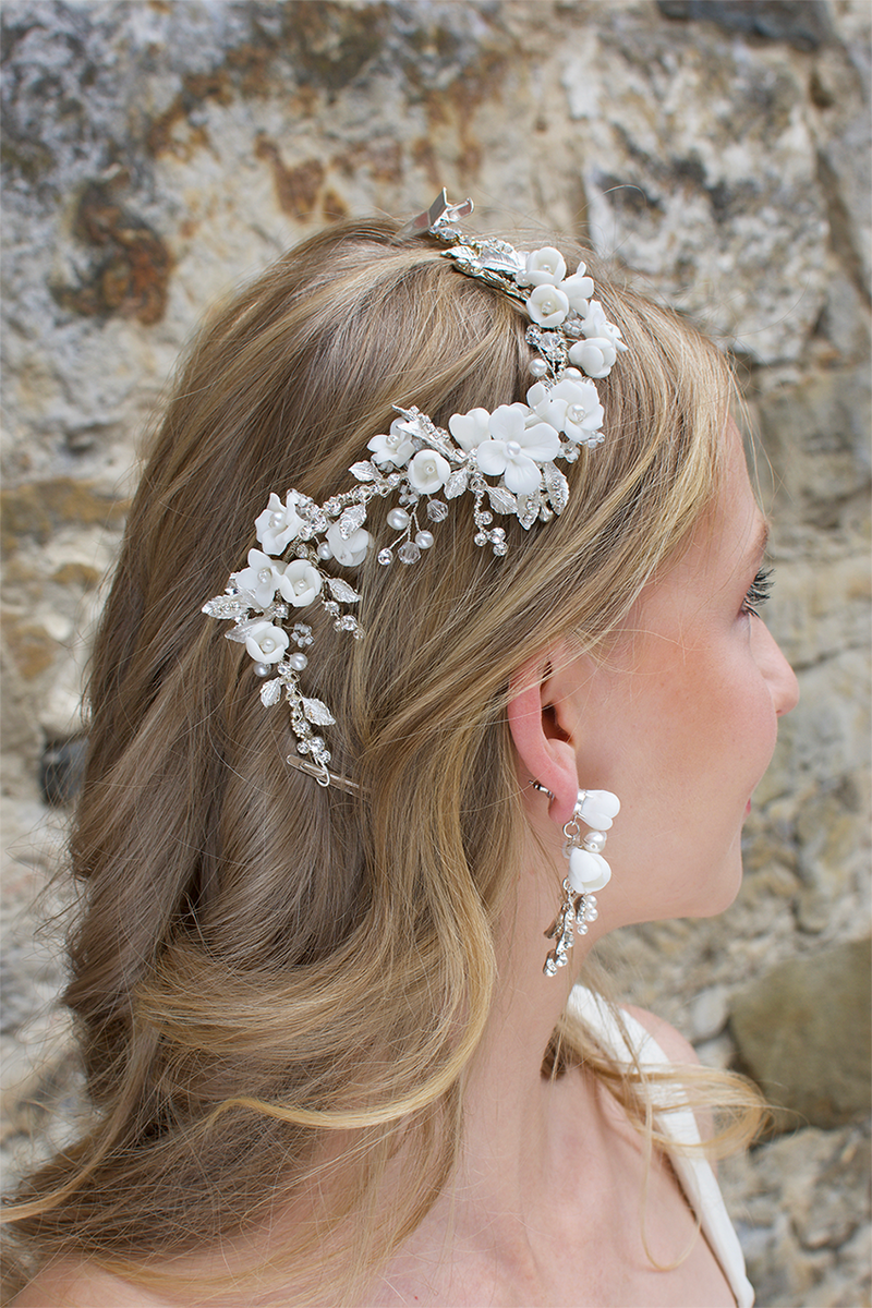 Jemima Ceramic Flower Short Vine – Windsor Bridal Jewellery Worldwide
